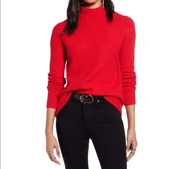 Halogen | Sweaters | Halogen Mock Neck Sweater In Red Chinoise Ribbed ...